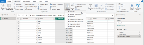 Power BI - Split Columns in Power Query