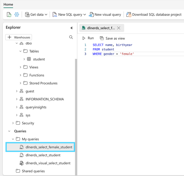 How to save a T-SQL Query as View in Microsoft Fabric